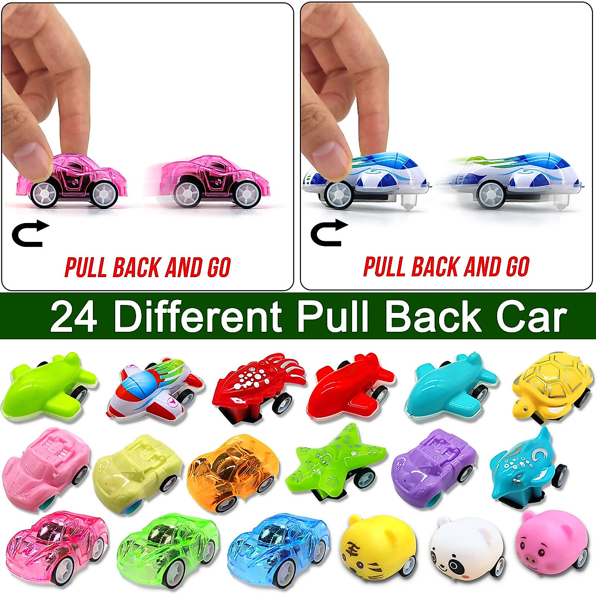 [ 1 Golden Egg ] 24 Pack Filled Easter Eggs with Pull Back Cars Toys Inside 24 Styles Vehicle Plastic Surprise Eggs for Kids Toddlers Easter Basket Stuffers Fillers Easter Eggs Hunt Party Favor Gift