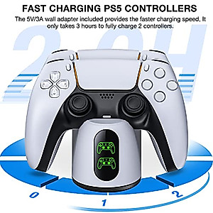 PS5 Controller Charging Station, PS5 Charging Station with Fast Charging AC Adapter 5V/3A for Playstation 5 Controller, Playstation 5 Charging Stand for Dualsense with LED Indicator, White