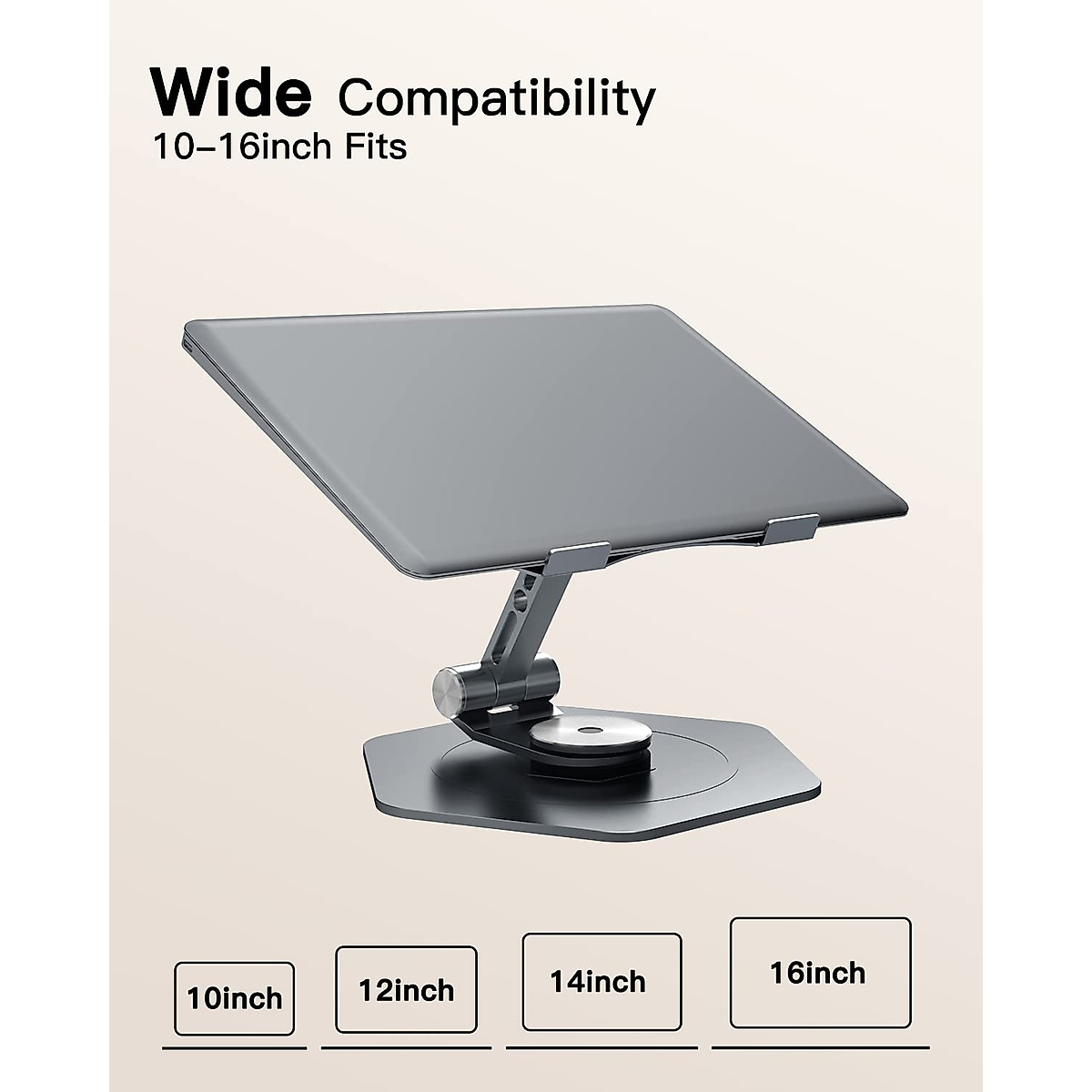 SOJUNER Swivel Adjustable Laptop Stand, 360° Rotating of Aluminum Laptop Stand for Desk, Laptop Riser with Mechanical Sound, Laptop Computer Stand Compatible with 10-16 inch Laptop, Gray
