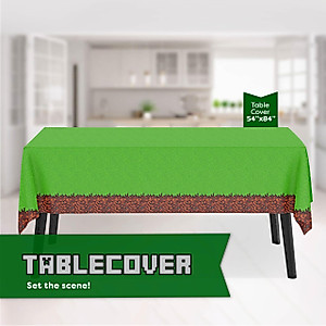 Minecraft Party Supplies, Minecraft Birthday Party Supplies for Boys or Girls - Serves 16 Guests - With Table Cover, Plates and More