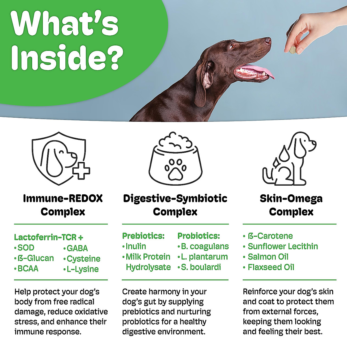 Boneo Emmuno Canine - Patented Digestive, Immune, Skin & Coat Health Supplement for Dogs - All Natural Lactoferrin, Probiotics, Prebiotics, Enzymes, Omega 3 Fish Oil and More - 90 Chewable Tablets