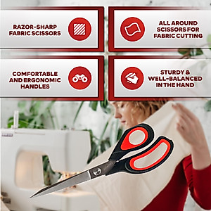 XFasten Heavy-Duty Professional Tailor Scissors, 9.5-Inch Heavy Duty Ultra-sharp Dressmaker’s Scissors Shears for Fabric Cutting | Sewing scissors for Fabric