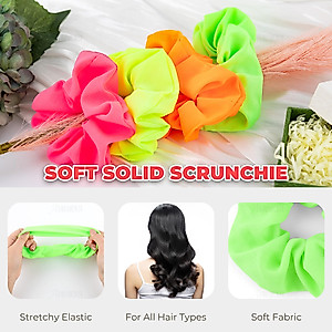 AUEAR, 8 Pack Neon Scrunchies, 80s Hair Accessories Bright Colors Scrunchy Premium Elastic ties Ponytail Bands for Women 90s Party Outfits Workout Costumes