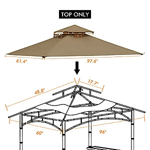 Tanxianzhe 5FT x 8FT Grill Gazebo Shelter Replacement Canopy Cover Double Tiered BBQ Roof Top ONLY FIT for Gazebo Model L-GG001PST-F (Khaki)+ Tanxianzhe Gazebo Replacement Privacy Curtain with Zipper