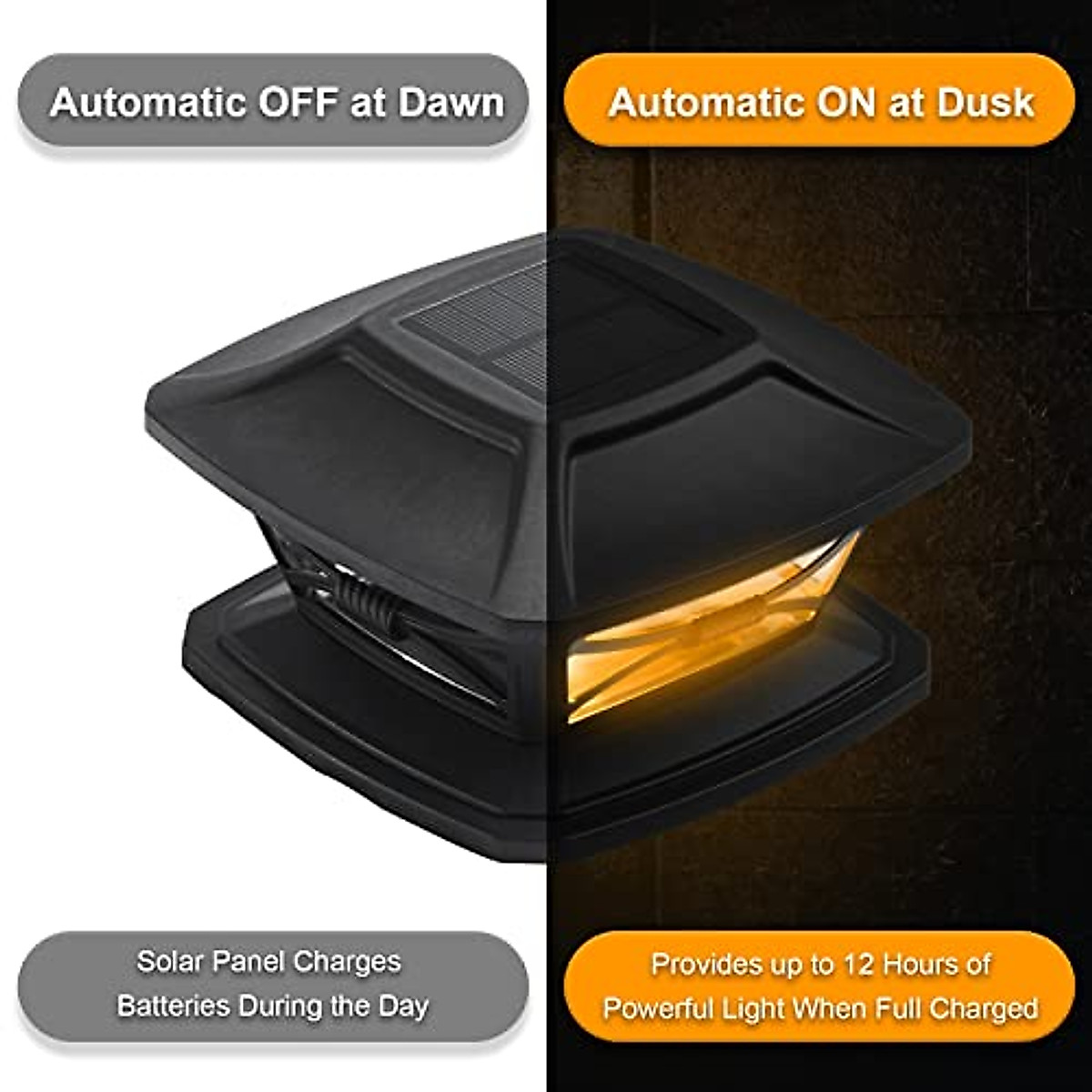 SMY Lighting Solar Post Lights Outdoor 2 Modes LED Solar Fence Cap Light for 4x4 5x5 6x6 Posts Deck Patio Garden Decoration Warm White/Cool White Lighting Black (4 Pack)