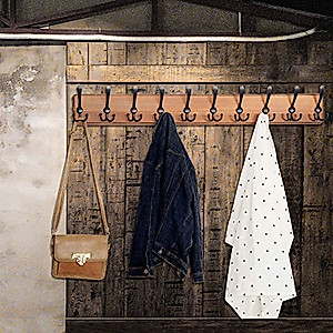 WEBI Coat Rack Wall Mount,Coat Hooks Wall Mounted,16’’ Hole to Hole,Wood Coat Hanger Wall,Hook Rack Rail,5 Triple Hooks for Hanging Coats,Jacket,Clothes