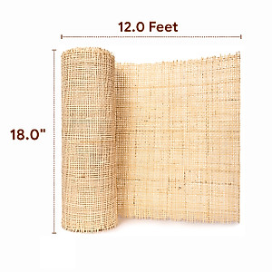 18" Width Square Rattan Cane Webbing Roll 12 Feet for Caning Projects Fine Radio Net Mesh Pre Woven Open Rattan Fabric Furniture Woven Rattan Sheet Crafts Chair Caning Supplies Wicker (12 Feet)
