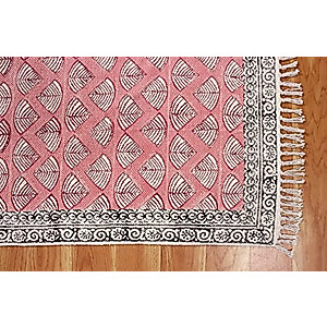 Casavani Indian Handmade Cotton Dhurrie Bordered Pink & Beige Area Rug Boho Kilim Flat Weave Rug Indoor Hall Room Decor Carpet Throw Rugs for Bedroom Living Room Bathroom Balcony 3x10 Feet Runner