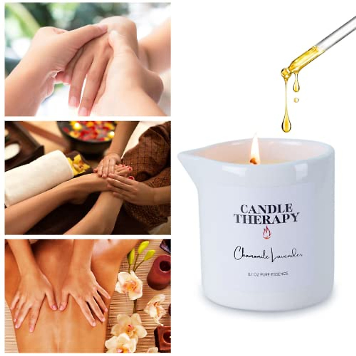Candle Therapy Massage Oil Candles with Spout, 8.1 oz Natural Moisturizing Lotion Candle for Relaxing Body Candle, Low Temp Massaging Candle (Lavender Chamomile)