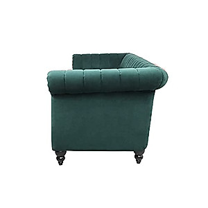 MIYZEAL Modern 3 Seater Tufted Couch, Velvet Chersterfield Sofa with Channel Back, Roll Arm Classic Settee Upholstered Couch for Living Room Office (Green)