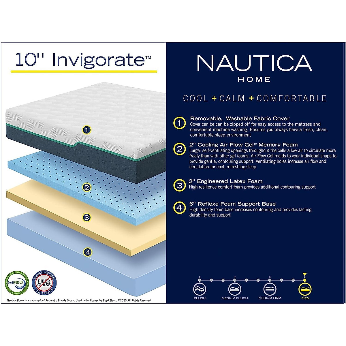 Nautica Home Invigorate 10" Medium-Plush Gel Memory Foam Mattress with Cooling Air Flow and Pressure Relieving Foam Layers, Bed-in-a-Box, Queen White