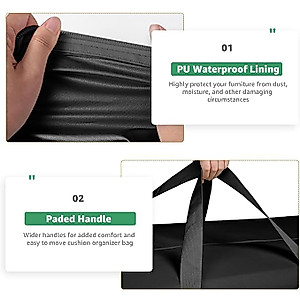 Garden Cushion Storage Bag 420D Waterproof 68" Rectangular Outdoor Patio Cushion Storage Bag — Outdoor Cushion Storage Bag with Zipper and Handles Extra Large Storage Bags 68" L x 29" H x 20" W Black