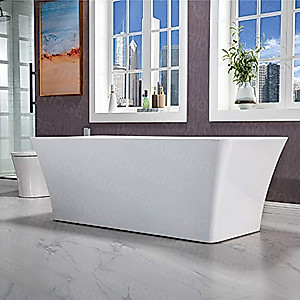 WOODBRIDGE 67" Acrylic Freestanding Bathtub Contemporary Soaking White Tub with Brushed Nickel Overflow and Drain，BTS1609 -B/N-Drain &O