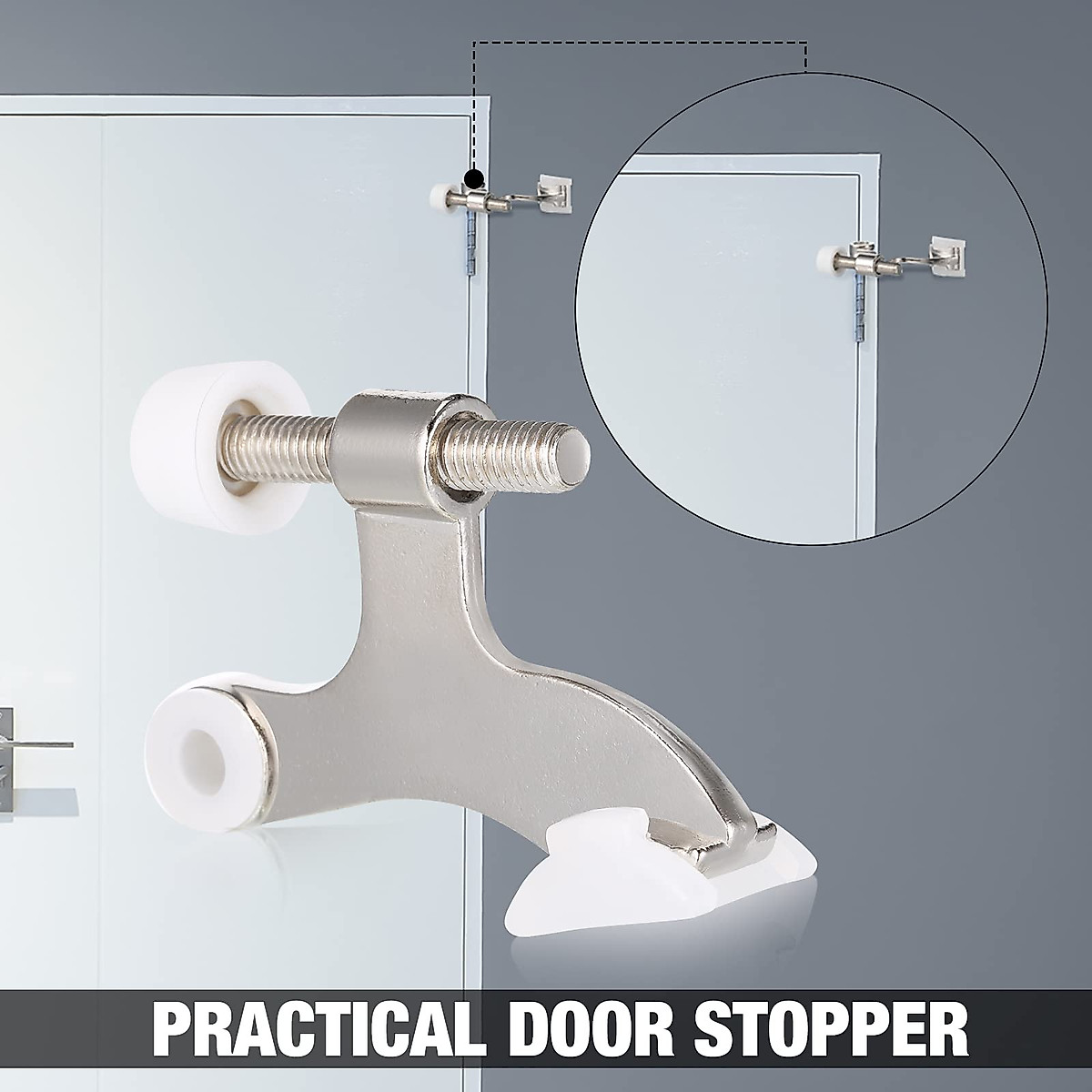 Chumia 48 Pieces Hinge Pin Door Stops Satin Brushed Door Stopper Adjustable Heavy Duty Hinge Door Stopper with Rubber Bumper Tips (Silver)