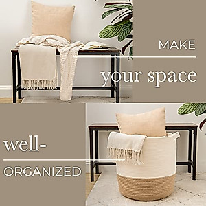 GooBloo Large Cotton Rope Woven Basket - 18" x 17” Tall Decorative Storage Basket for Living Room, Toys or Blankets - Wicker Blanket Basket with Handles, Blanket Baskets or Cute Baby Laundry Hamper