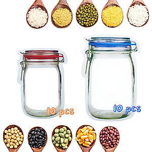 laffeya 30pcs Mason Jar Bags, Portable Christmas Cookies Nut Candies Saver Storage Bags, Reusable Snack Storage Bags, Candy Zipper Sealed Bags