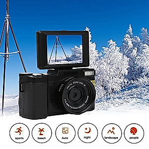 GOWENIC Digital Camera 2.7K 48MP High Definition Compact Camera, 3 inch LCD Screen 180 Degree Rotation Pocket Camera, USB Rechargeable Small Digital Camera, Black