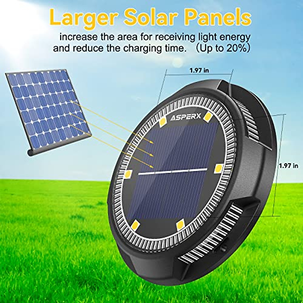 AsperX Solar Ground Lights, 8 Packs, IP65 Waterproof LED In-Ground Lights, Solar Outdoor Patio Lights, Disk Landscape Lights for Pathway, Yard, Garden, Deck, Driveway Lawn (Warm White+Blue)