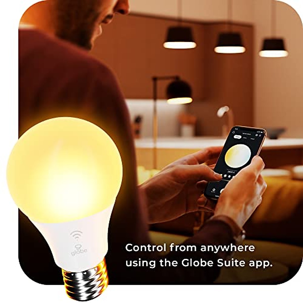 Globe Electric 34207 Wi-Fi Smart 10 Watt (60W Equivalent) Multicolor Changing RGB Tunable White Frosted LED Light Bulb 2-Pack, No Hub Required, Voice Activated, 2000K - 5000K, A19 Shape, E26 Base