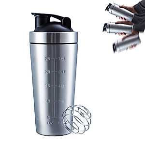VALESKA Shaker Bottle with Wire Whisk, Protein Shaker Bottle for Protein Mixes, Stainless Steel Shaker Bottle, Metal Shaker Bottle,Large Shaker Bottle 25oz (739ml), BPA Free,Leak Proof Design