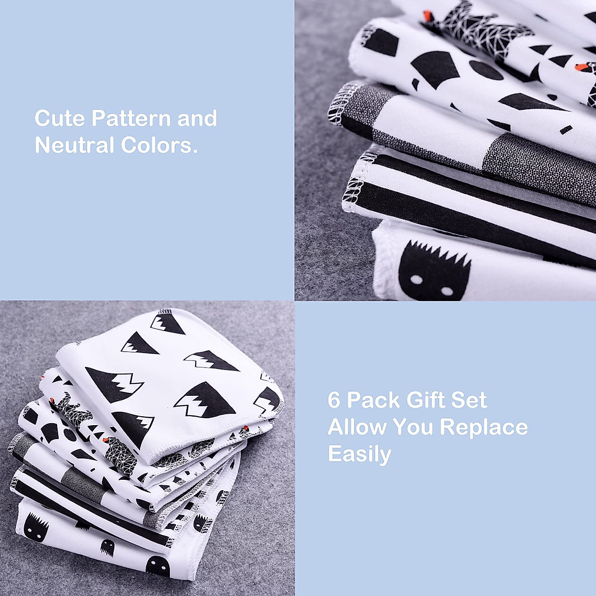 Gelisite 6 Pack Cotton Baby Burp Cloths Extra Absorbent Soft for Baby Boys and Girls Spit Up Cloth (Black)