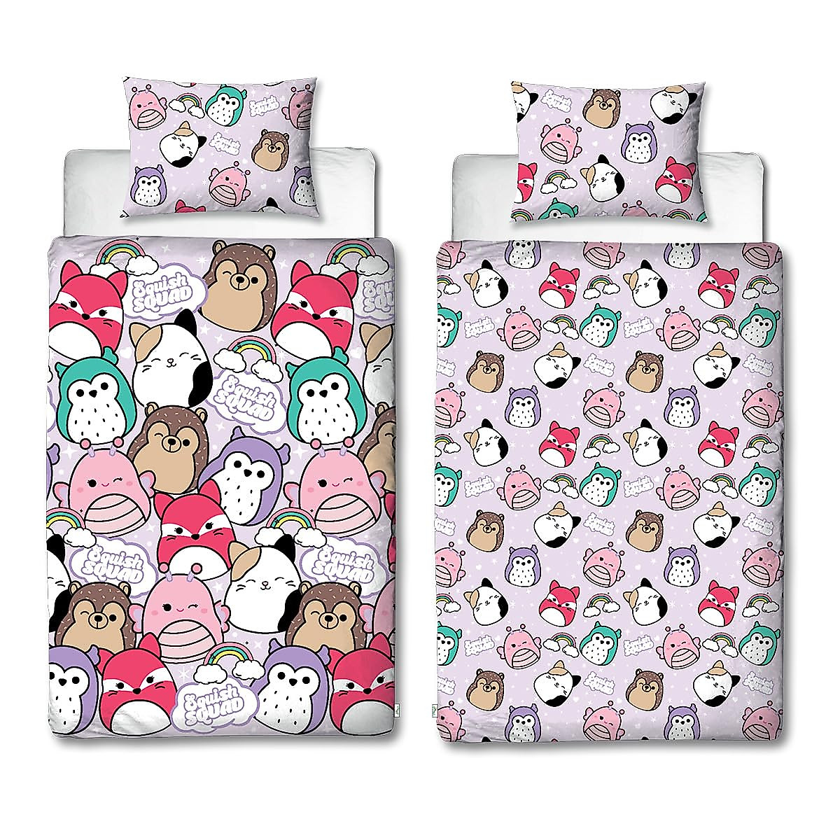 Character World Squishmallows Official Single Duvet Cover Set, Bright Design | Reversible 2 Sided Squish Squad Bedding Cover Official Merchandise Including Matching Pillow Case