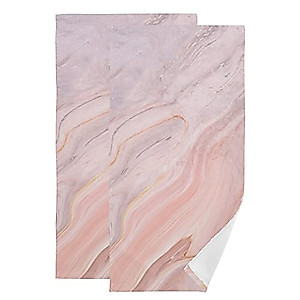 Marble Towels Set of 2 Rose Gold Pink Gray Decorative Hand Bath Towel Super Soft for Bathroom Kitchen Accessories Hotel Gym Spa Valentines Mothers Day Wedding Gifts