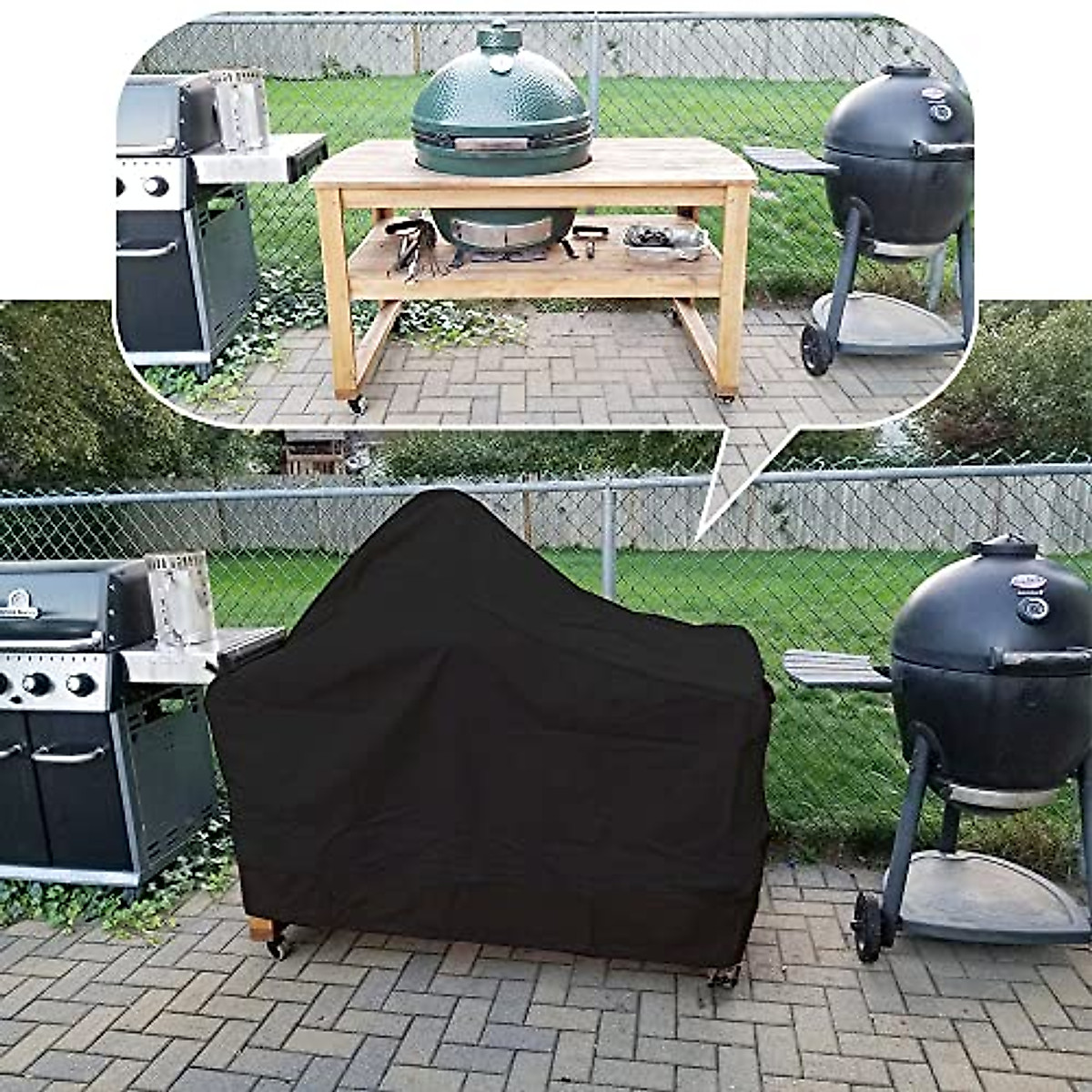60 Inch Kamado Ceramic BBQ Grill Cover Heavy Duty Waterproof Large Big Green Egg Table Cover, Black
