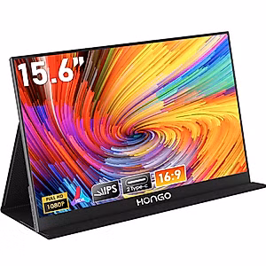 HONGO Portable Monitor for Laptop 15.6 Inch Full HD 1080P Dual Computer Monitor USB C HDMI with Speakers, Flat Travel Monitor for MacBook Pro PS4 PS5 PC, Smart Cover&Screen Protector Included