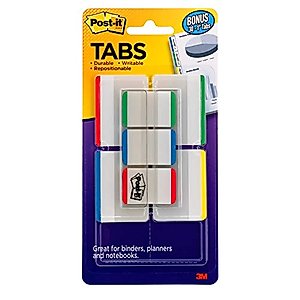 Post-it Tabs Value Pack, Asst Primary Colors, 1 in and 2 in Sizes, 114 Tabs/Pack (686-VAD1)