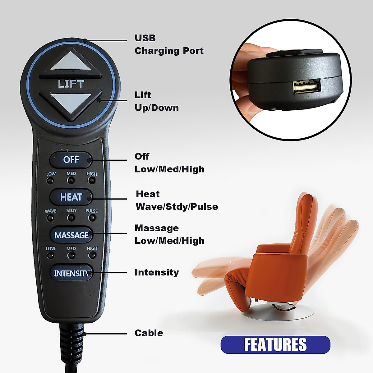 Kroshine Lift Chair Power Recliner Replacement 6 Button 5 Pin Prong MLSK55-A1 Hand Control Handset Remote