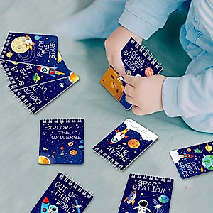 Outer Space Mini Notebook 16 Pack Kids Space Party Favor Galaxy Goodie Bags Solar System Astronaut Science Rocket Planet Small Spiral Pocket Notepads for Boys Girls Space Theme Birthday Party Supplies