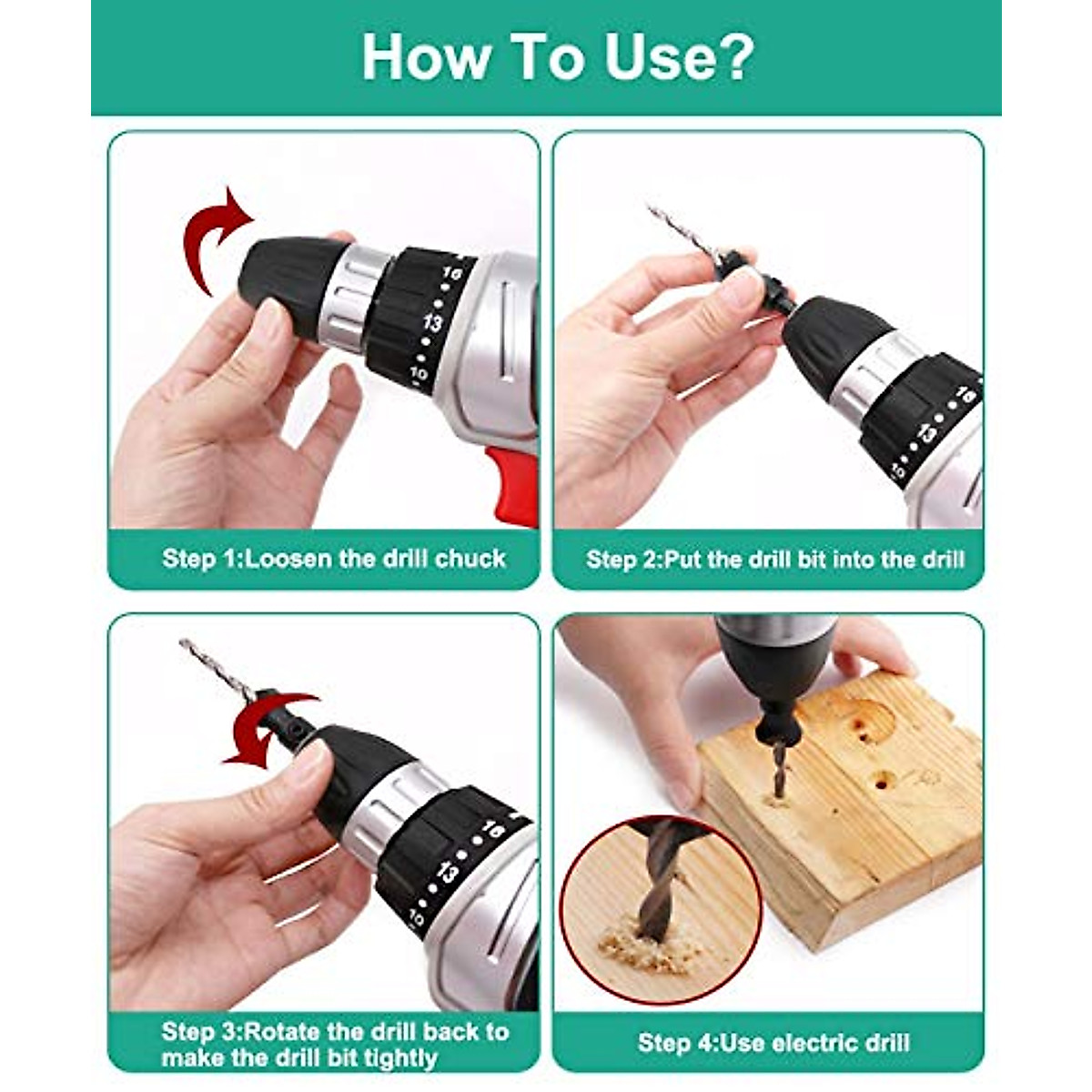 OCGIG HSS Countersink Drill Bit Quick Change Hex Shank Screw Chamfer Counter #6#8#10#12, with 1/4" Hex Shank and Allen Wrench,for Woodworking Drilling Holes