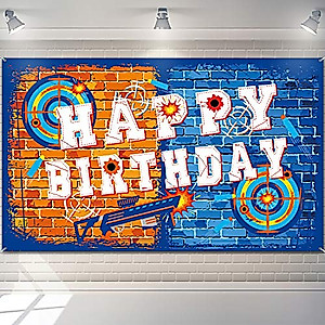 Dart Battle Gun Happy Birthday Backdrop Birthday Party Supplies Backdrop Dart Battle Gun Backdrop Dart Battle Target Water Gun Backdrop for Boy's Birthday Party Themed Party Decorations