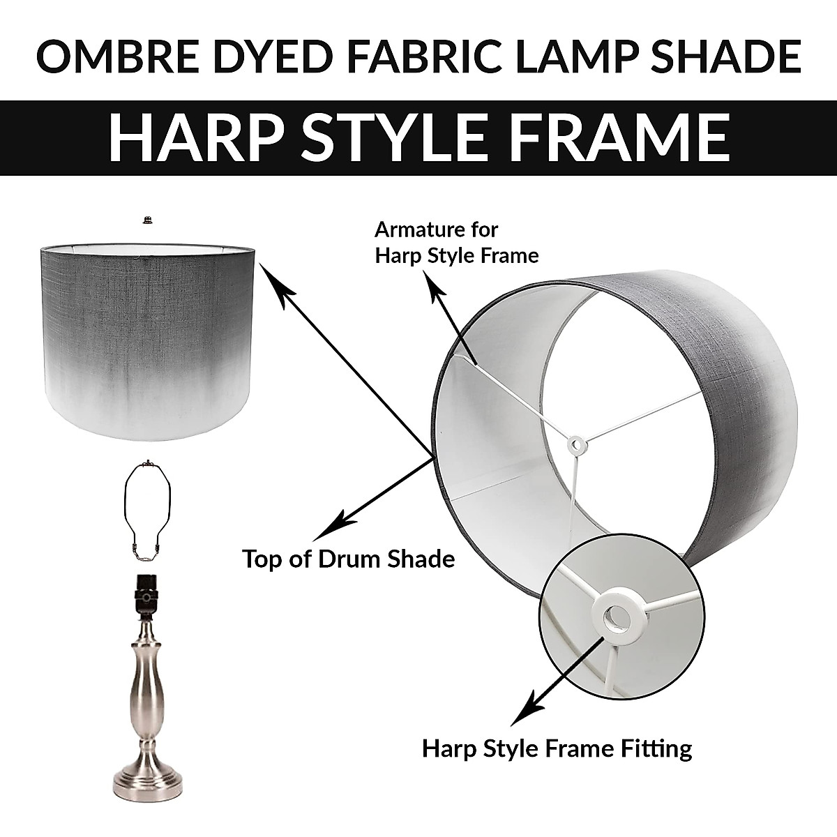 POPULAR LIFE HOME Twilight Ombre Dyed Fabric Lampshade | Hand Dyed, Ombre Color, Bohemian, Gray, 14" x 11”