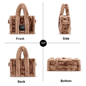 Herald Large Tote Bags For Women Soft Winter Fluffy Fuzzy Furry Plush Top Handle Purse and Handbag With Shoulder Strap (Khaki)