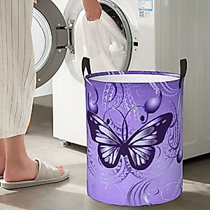 KiuLoam Purple Butterfly 19.6 Inches Large Storage Basket Collapsible Organizer Bin Laundry Hamper for Nursery Clothes Toys