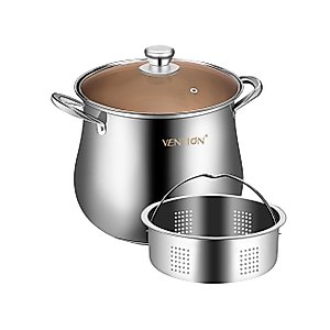 VENTION Stainless Steel Stock Pot with Steamer, 7.8 Quart Stockpot with Lid