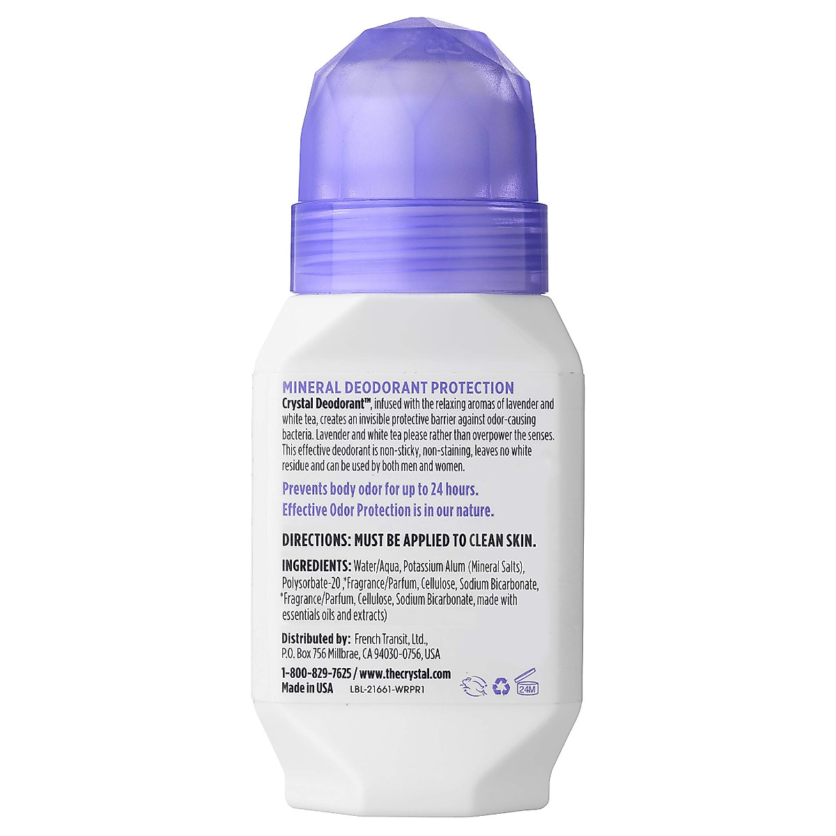 CRYSTAL Deodorant Aluminum Free Mineral Deodorant Roll-On for Women & Men, Lavender & White Tea - Paraben Free - Certified Cruelty Free & Vegan Deodorant - Prevents Odor Up to 24 Hours ,2.25 Fl Oz (Pack of 3),21661-3