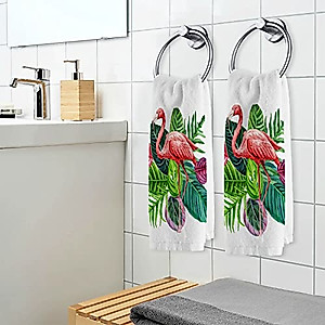 ALAZA Pink Flamingo Hand Towels for Bathroom Set of 2 Fingertip Towel Face Towel, 100% Cotton Soft Absorbent Tropical Decorative Bath Towels 15.5x29.5 inch