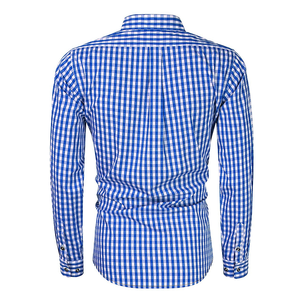 Clearlove Men's Long Sleeve Checkered Bavarian Oktoberfest Shirt for Lederhosen Blue S