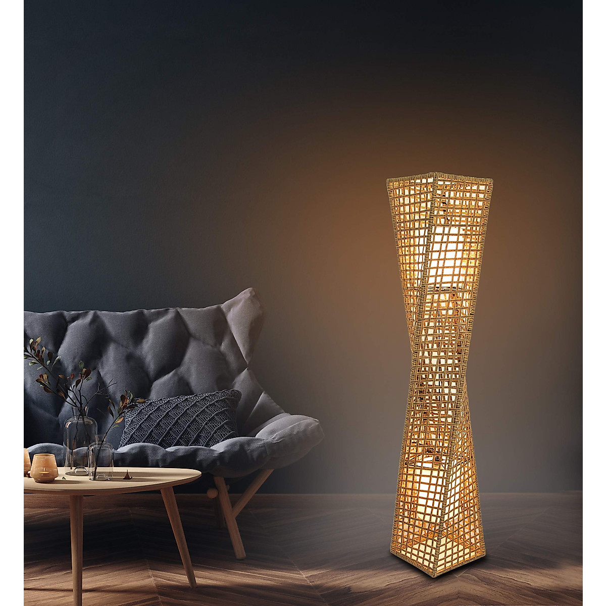 Artiva USA Phuket 51" 2-Light Unique Handcrafted Twist Rattan Floor Lamp