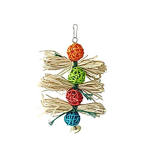 Grebest Bird Gnawing Toy Lanyard Design Teeth Grinding Playing Natural Wooden Blocks Toy for Garden Random Color One Size