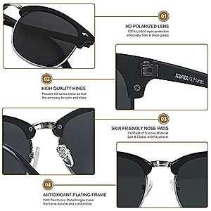 ANDWOOD Polarized Sunglasses for Men Women UV Protection Semi Rimless Sun glasses Classic Half Frame Shades Black Tortoise