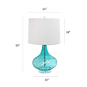 Elegant Designs LT3214-BLU Glass Table Lamp with Fabric Shade, Light Blue