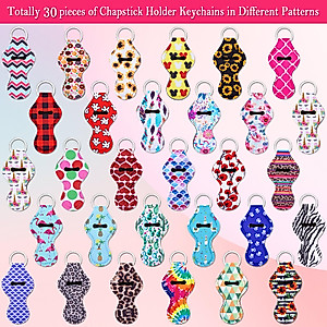 Cludoo 30Pcs Chapstick Holder Keychain Bulk, Chapstick Lip Balm Lipgloss Lipstick Holder Keychains for Lipstick, Chapstick, Lip Balm, lanyards, 30 Vibrant Colors