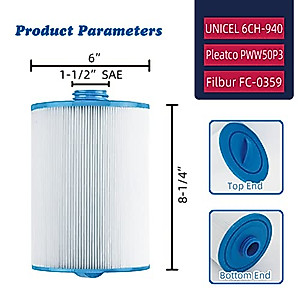 Mamokin Replaces 6CH-940 Spa Filter，Unicel 6CH-940，Filbur FC-0359, 817-0050, 25252, 03FIL1400,PWW50P3(NOT PWW50P4), (1 1/2" Coarse Thread), Waterway Front Access Skimmer, SAE Thread Filter 2 Pack