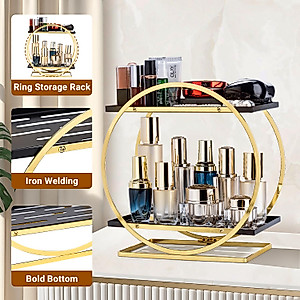 Tonswachic Makeup Organizer for Vanity, 2 Tier Skincare Organizer Perfume Tray, Metal Bathroom Counter Organizer for Cosmetics Make Up Storage Holder and Perfume Dresser Display Rack