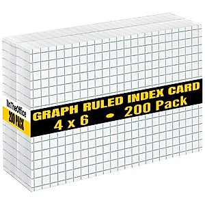 1InTheOffice Index Cards 4x6 Graph Ruled White, Quad Ruled Index cards 4x6 200/Pack