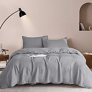 GHUIPRO 100% Linen Duvet Cover Set Queen Size, Pure Natural Washed Linen-3 Pieces Comforter Cover Set, 1 Duvet Cover 2 Pillowcases Comfy Breathable for Hot Sleepers ((Linen, Queen)